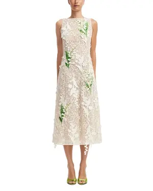 LEO LIN Cleo Embellished Lace Sleeveless Midi Dress - Snow