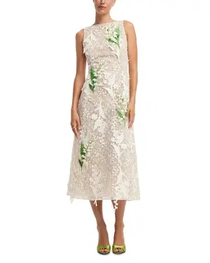 LEO LIN Embellished Lace Sleeveless Midi Dress