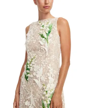 LEO LIN Embellished Lace Sleeveless Midi Dress