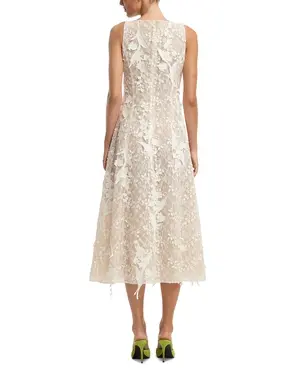 LEO LIN Embellished Lace Sleeveless Midi Dress