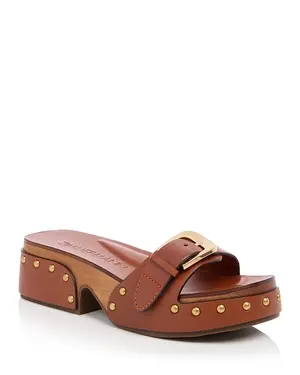 Zimmermann Leather Clog Slide Sandals With Gold-tone Studs