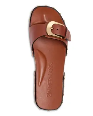 Zimmermann Leather Clog Slide Sandals With Gold-tone Studs