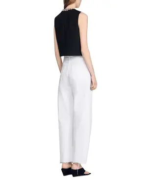 Sandro Jeweled Neckline Cropped Jacket