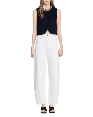 Sandro Jeweled Neckline Cropped Jacket