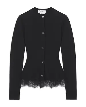 Alexander McQueen Woven Lace Trim Cardigan Sweater