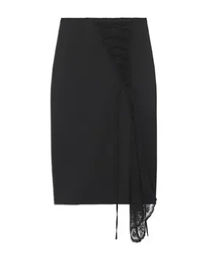 Alexander McQueen Lace Up Woven Wool Skirt