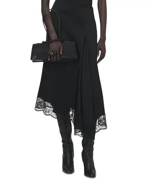 Alexander McQueen Satin Back Crepe Skirt With Lace Trim