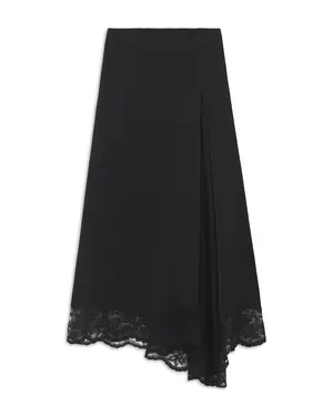 Alexander McQueen Satin Back Crepe Skirt With Lace Trim
