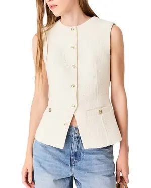 Maje Tweed Waistcoat - Ecru