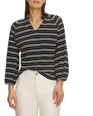 NIC+ZOE Dashing Split Neck Top - Black Multi
