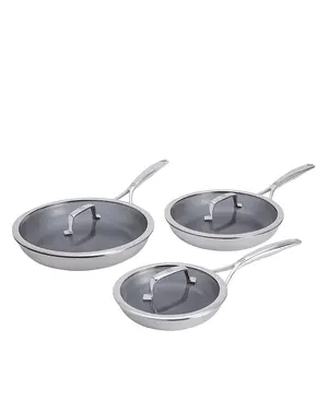 ZWILLING Peak Stainless Steel Dual Performance Ceramic Fry Pans With Lids, Set Of 3 - Silver