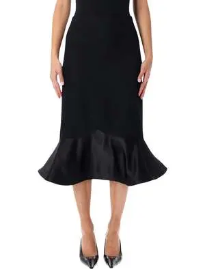 Fendi High-waist Tailored Midi Skirt With Plum-effect Hem - Nero