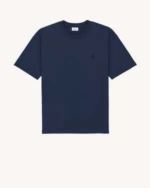 Saint Laurent Saint Laurent Tonal CASSANDRE Chest Embroidered Crewneck T-Shirt Blu