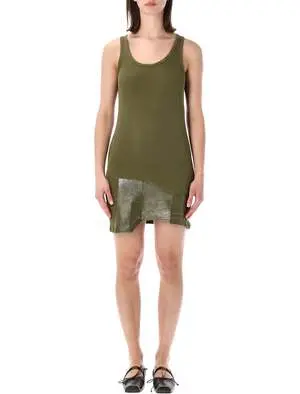MAISON MARGIELA Stretch Ribbed Cotton Mini Dress With Sheer Hem - Verde