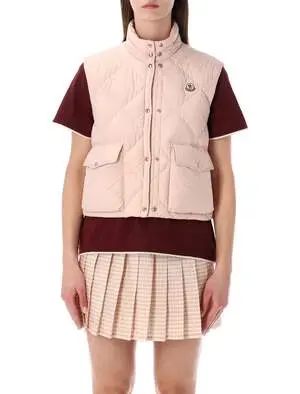 Moncler Biois Down Gilet Stand Collar Zigzag Quilted Technical Fabric - Rosa