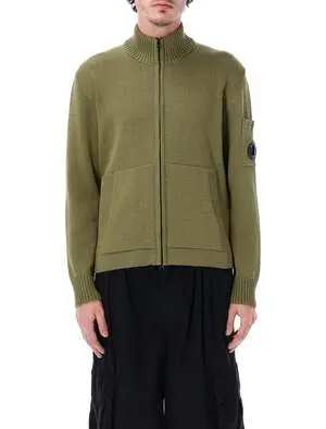 C.P. COMPANY Structured Cotton High Neck Zip Cardigan - Verde