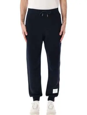 Thom Browne Grosgrain-trim Drawstring Sweatpants With Tricolor Side Stripe And Ankle Logo Patch - Blu