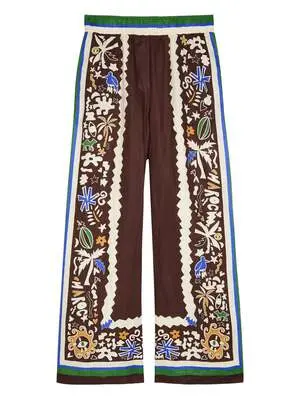 ALEMAIS Printed Linen Wide-leg Trousers - Multicolour