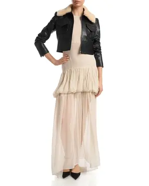 LIBEROWE Raja Cropped Leather Jacket With Shearling Collar
