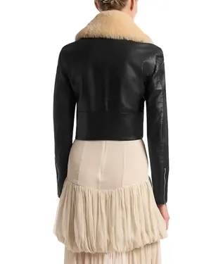 LIBEROWE Raja Cropped Leather Jacket With Shearling Collar