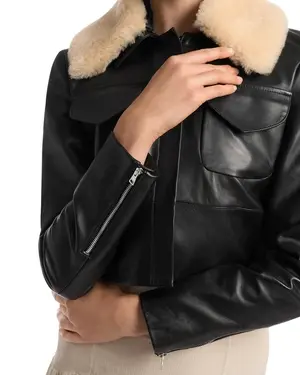 LIBEROWE Raja Cropped Leather Jacket With Shearling Collar