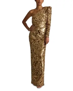 St. John Stretch Sequin One Shoulder Gown