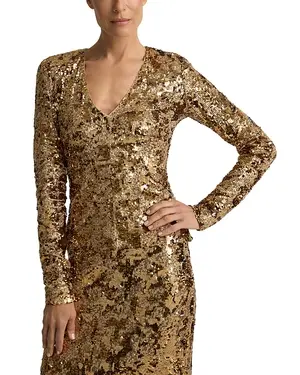 St. John V Neck Sequin Top - Copper
