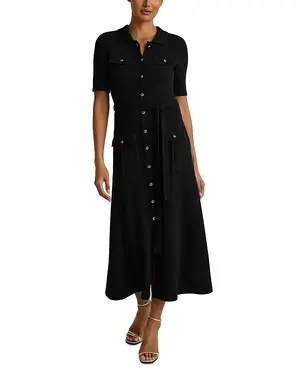 St. John Legacy Crepe Wool Blend Shirt Dress - Black