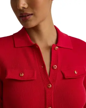 St. John Legacy Crepe Wool Blend Shirt Dress - Scarlet