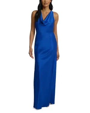 St. John Liquid Satin Cowl Neck Dress - Cobalt