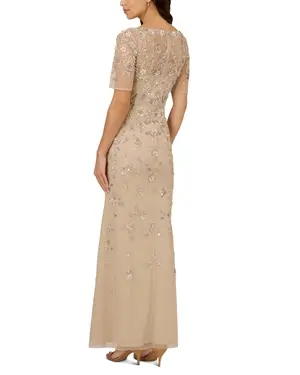 Adrianna Papell Beaded Mesh Long Dress