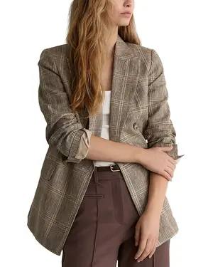 REISS Petite Sybil Linen Blazer - Neutral Check