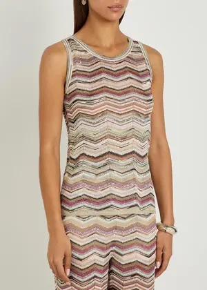 Missoni Chevron Fine-knit Top With Metallic Weave