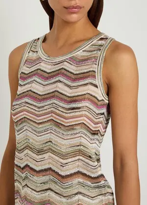 Missoni Chevron Fine-knit Top With Metallic Weave