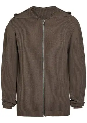 Rick Owens Ribbed Wool Zip-through Hooded Jumper - Brown