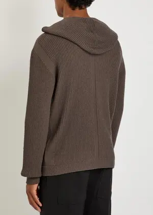 Rick Owens Ribbed Wool Zip-through Hooded Jumper - Brown
