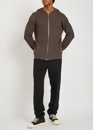 Rick Owens Ribbed Wool Zip-through Hooded Jumper - Brown