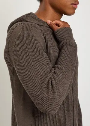 Rick Owens Ribbed Wool Zip-through Hooded Jumper - Brown