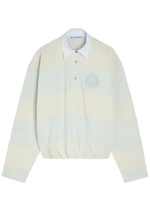 Acne Studios Striped Cotton Polo Sweatshirt With Embroidered Detail
