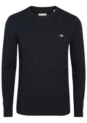 Gant Cable-knit Cotton Jumper With Embroidered Logo