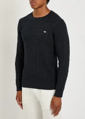 Gant Cable-knit Cotton Jumper With Embroidered Logo