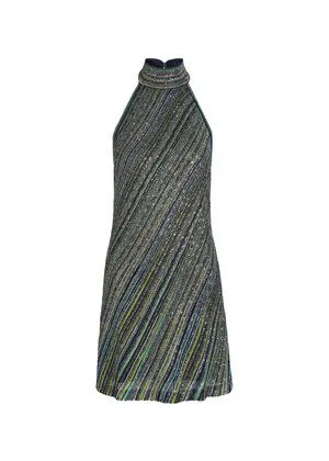 Missoni Striped Embellished Metallic-knit Halterneck Mini Dress - Multicoloured