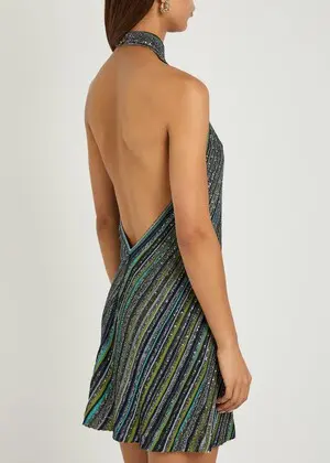 Missoni Striped Embellished Metallic-knit Halterneck Mini Dress - Multicoloured