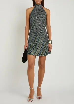 Missoni Striped Embellished Metallic-knit Halterneck Mini Dress - Multicoloured