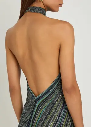 Missoni Striped Embellished Metallic-knit Halterneck Mini Dress - Multicoloured