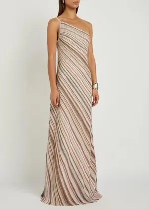 Missoni Striped One-shoulder Metallic-knit Maxi Dress