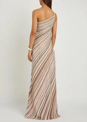Missoni Striped One-shoulder Metallic-knit Maxi Dress