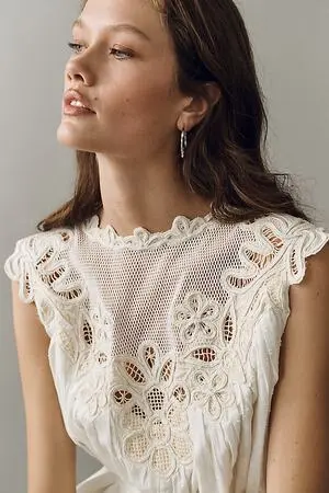 Anthropologie Cotton Crochet Yoke Romper