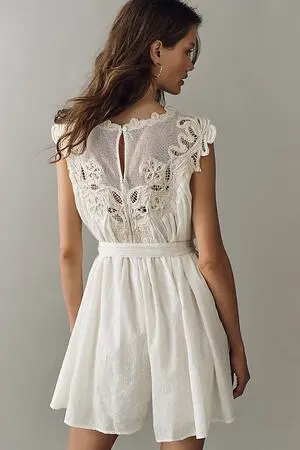 Anthropologie Cotton Crochet Yoke Romper