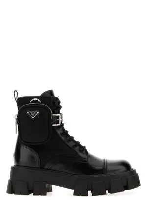 Prada Leather And Re-nylon Boots With Detachable Pouch - Black